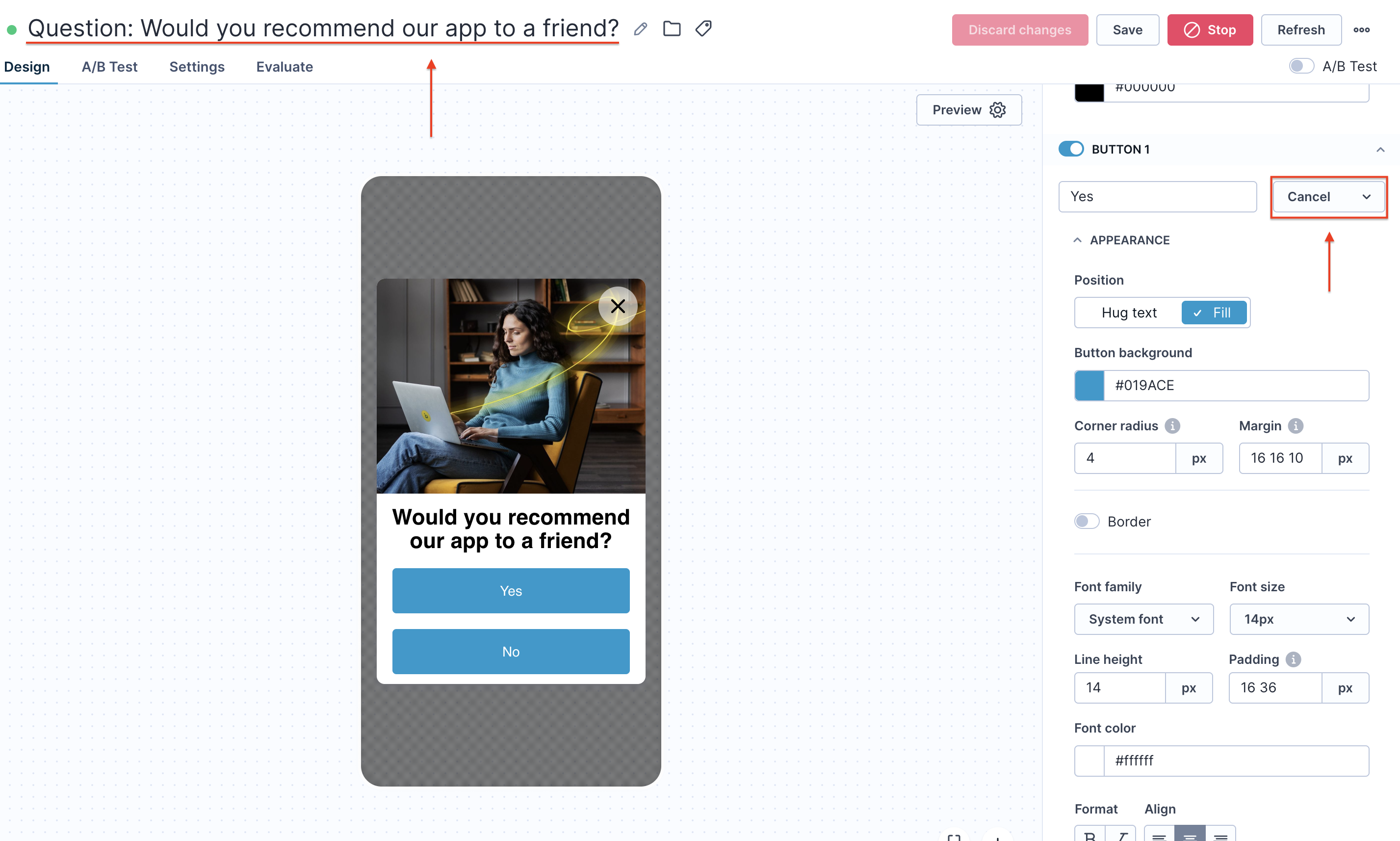 How to use an in-app message as a simple survey – Help Center